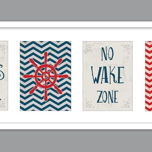 Set of 4 - 5x7 Nautical Chevron Vintage Prints/ Nautical Nursery ...