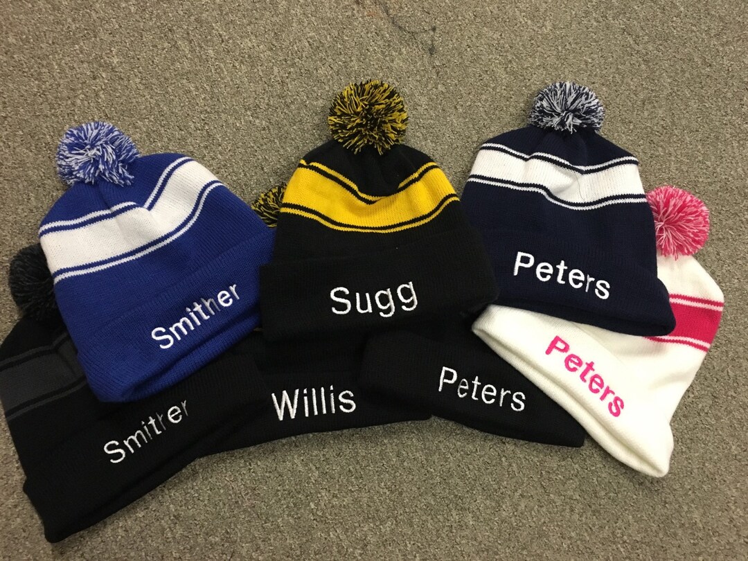 Unisex Monogrammed Pom Pom Beanie Cap - Etsy