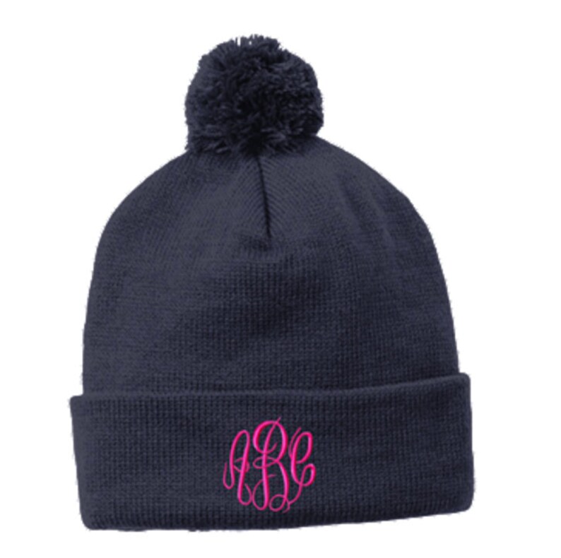 Unisex Monogrammed Pom Pom Beanie Cap - Etsy