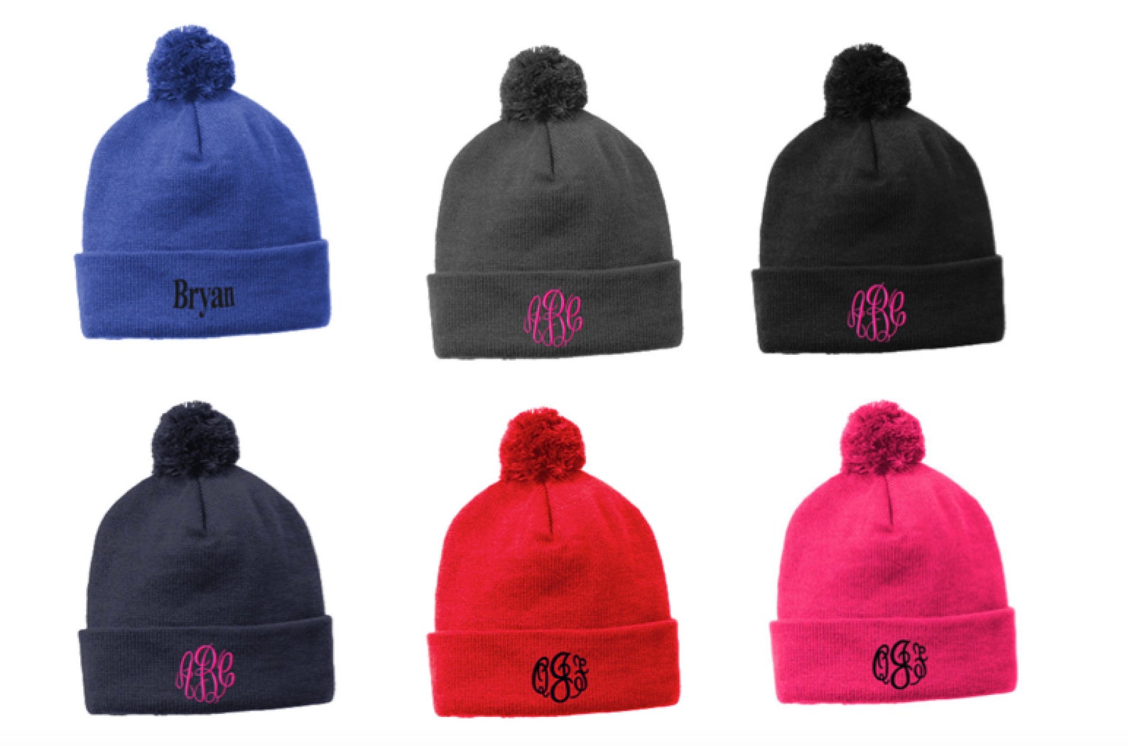 Unisex Monogrammed Pom Pom Beanie Cap | Etsy