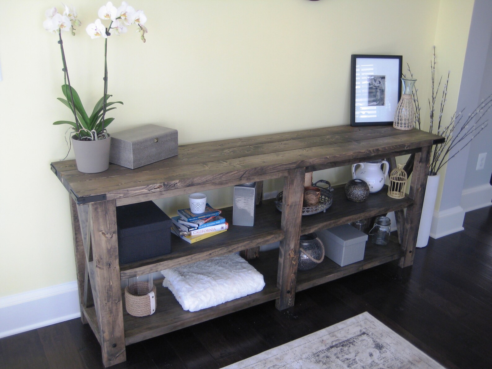 Large Rustic X Distressed Handmade Console / Media Table - Etsy