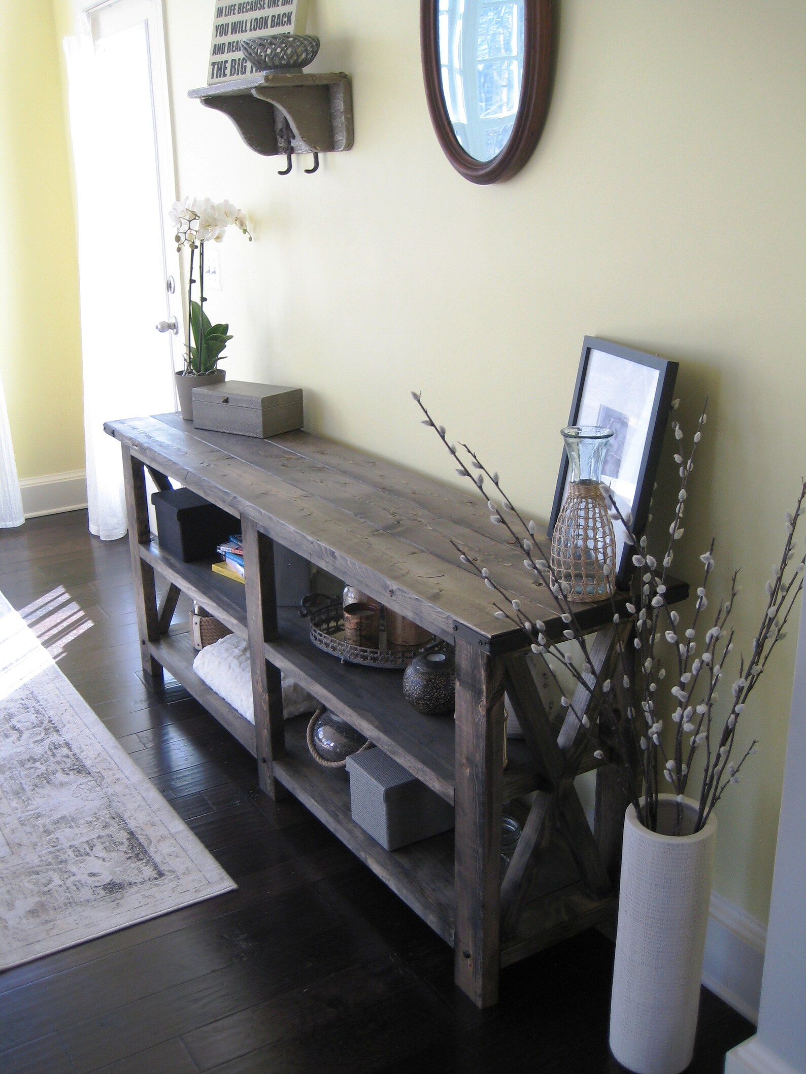 Large Rustic X Distressed Handmade Console / Media Table - Etsy