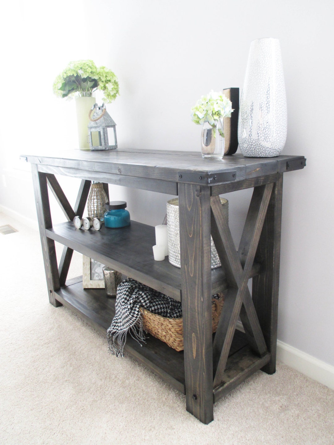 Rustic X Handmade Console / Media Table / Bookshelf 48 L - Etsy
