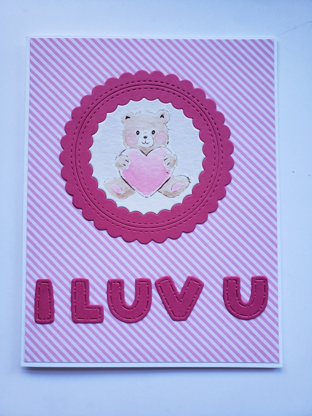 Watercolor Teddy Bear With Heart Valentine's Day Card - Etsy