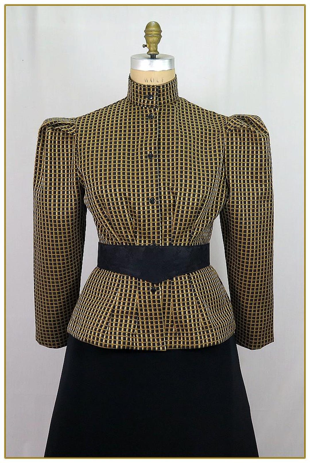 Victorian Tan Gold Black Check Blouse, Medium or Large - Etsy