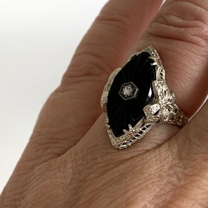 Antique 14K Gold Carved Onyx Diamond Ring, - Etsy