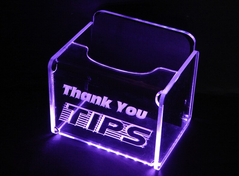 LED Glowing Tip Box- Scanline Font- Tip Jar -LED Tip Jar -lighted Tip ...