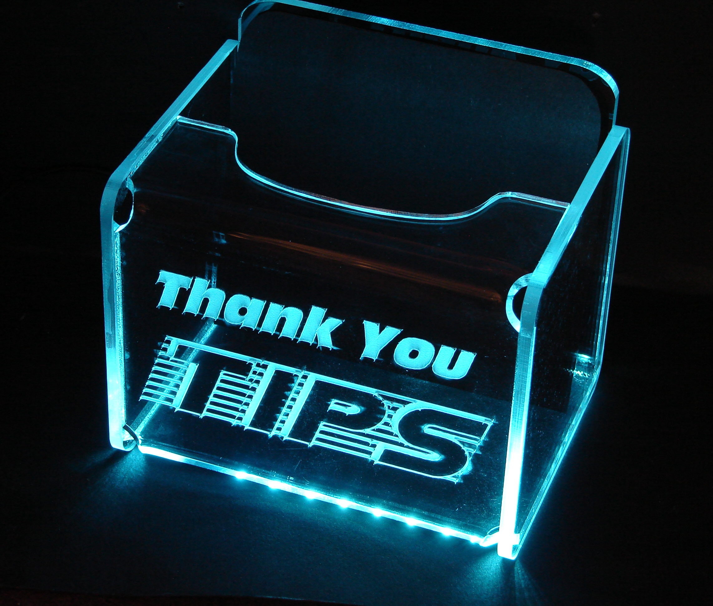 LED Glowing Tip Box- Scanline Font- Tip Jar -LED Tip Jar -lighted Tip ...