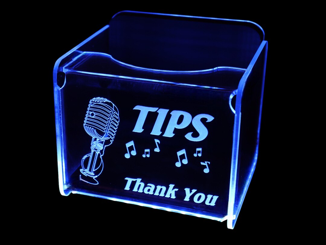 LED Glowing Tip Box - Microphone Design for Singers or Karaoke- Tip Jar ...
