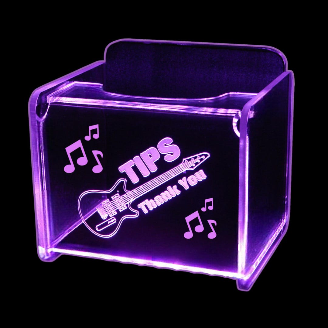 LED Glowing Tip Box- Electric Guitar for Musicians! Tip Jar -LED Tip ...