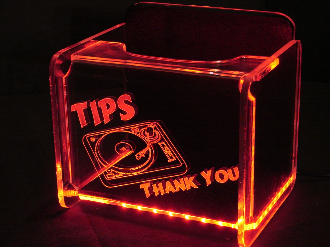 LED Glowing Tip Box - Turntable Design for Djs- Tip Jar - LED Tip Jar - Light up Tip Jar ...