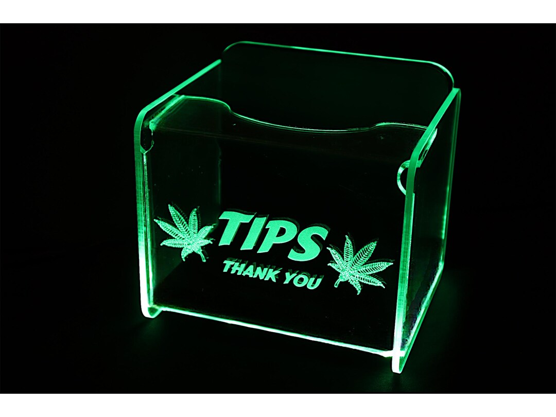 LED Glowing Tip Box - MJ Leaf Design for Dispensaries- Tip Jar - LED ...