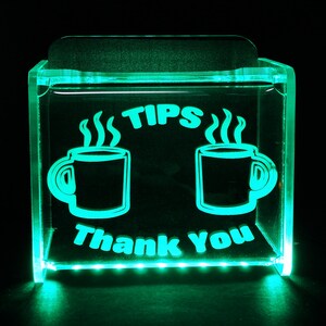 LED Glowing Tip Box- Coffee Shop Design for Baristas! Tip Jar -LED Tip ...