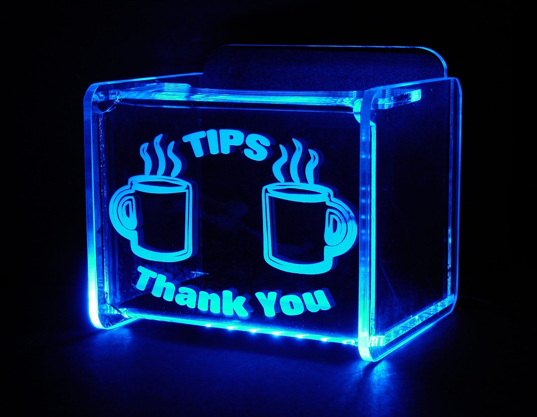 LED Glowing Tip Box- Coffee Shop Design for Baristas! Tip Jar -LED Tip ...