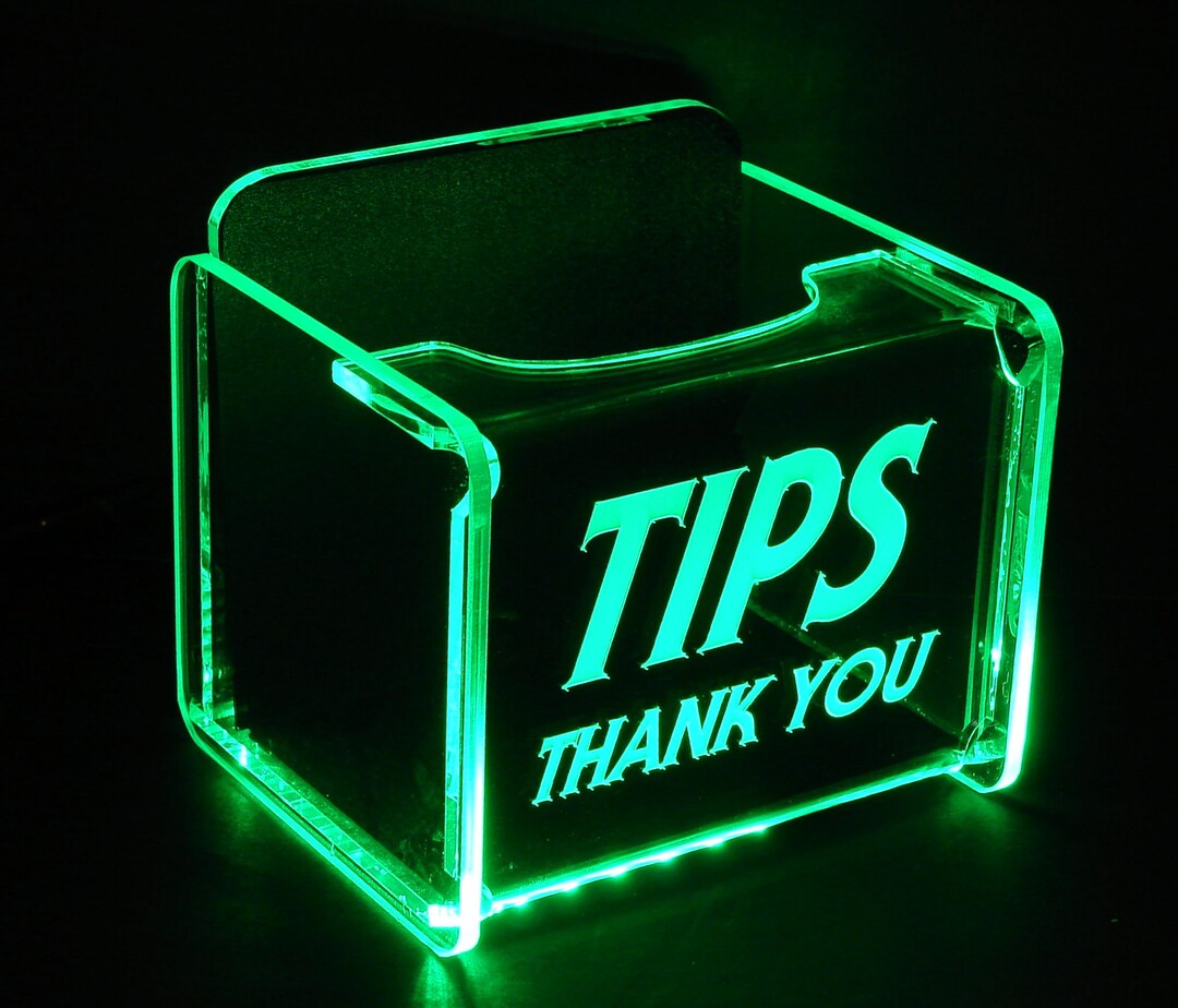 LED Glowing Tip Box- SLENDER Font- Tip Jar -LED Tip Jar -light up Tip ...