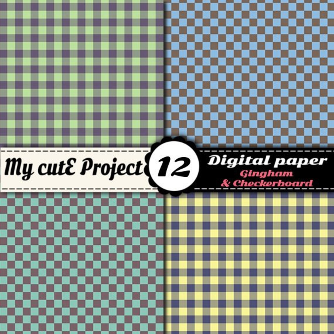 Gingham and Checkerboard Digital Paper Blue Yellow Green - Etsy