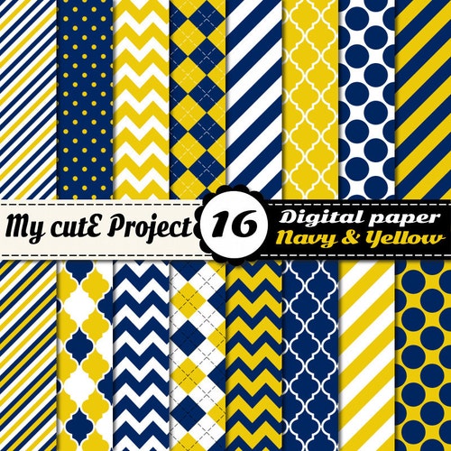 Yellow and Navy Blue Plaids Digital Papers Tartan Stripes | Etsy