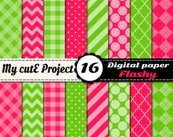 Digital Paper Pink and Yellow Quaterfoil Diamonds Chevron | Etsy