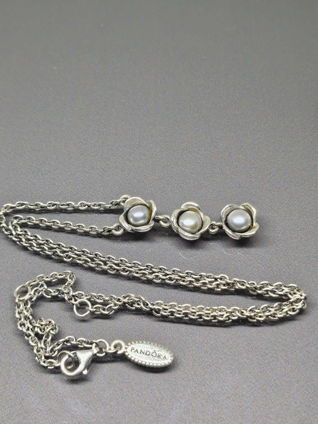 Genuine Pandora Three Wishes Pearl Flower Pendant Necklace Retired ...