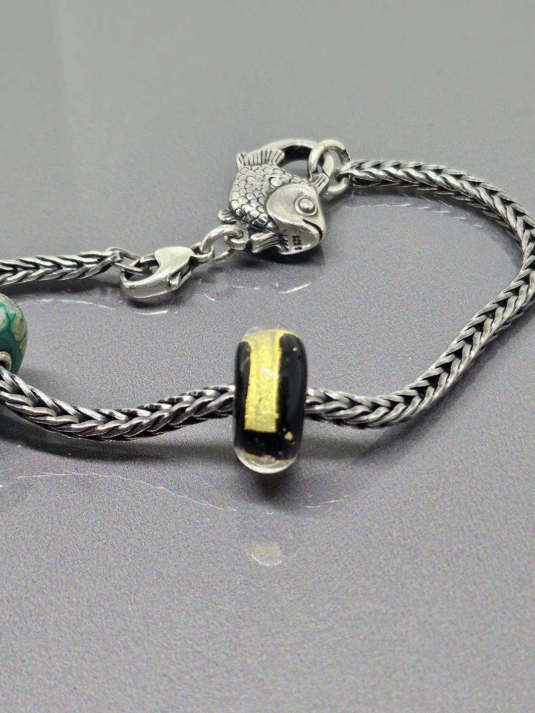 Trollbeads Bracelet Wheat Chain 16cm Big Fish Lock Glass Bead Charms ...