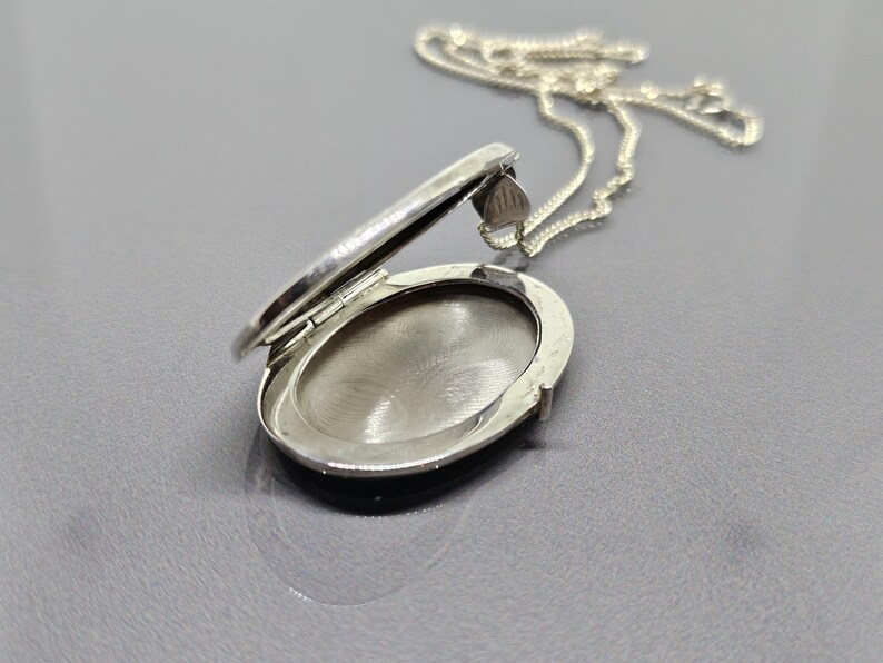 Vintage Slim Oval Locket Necklace Slim Oval Mirrored Center Engraved ...