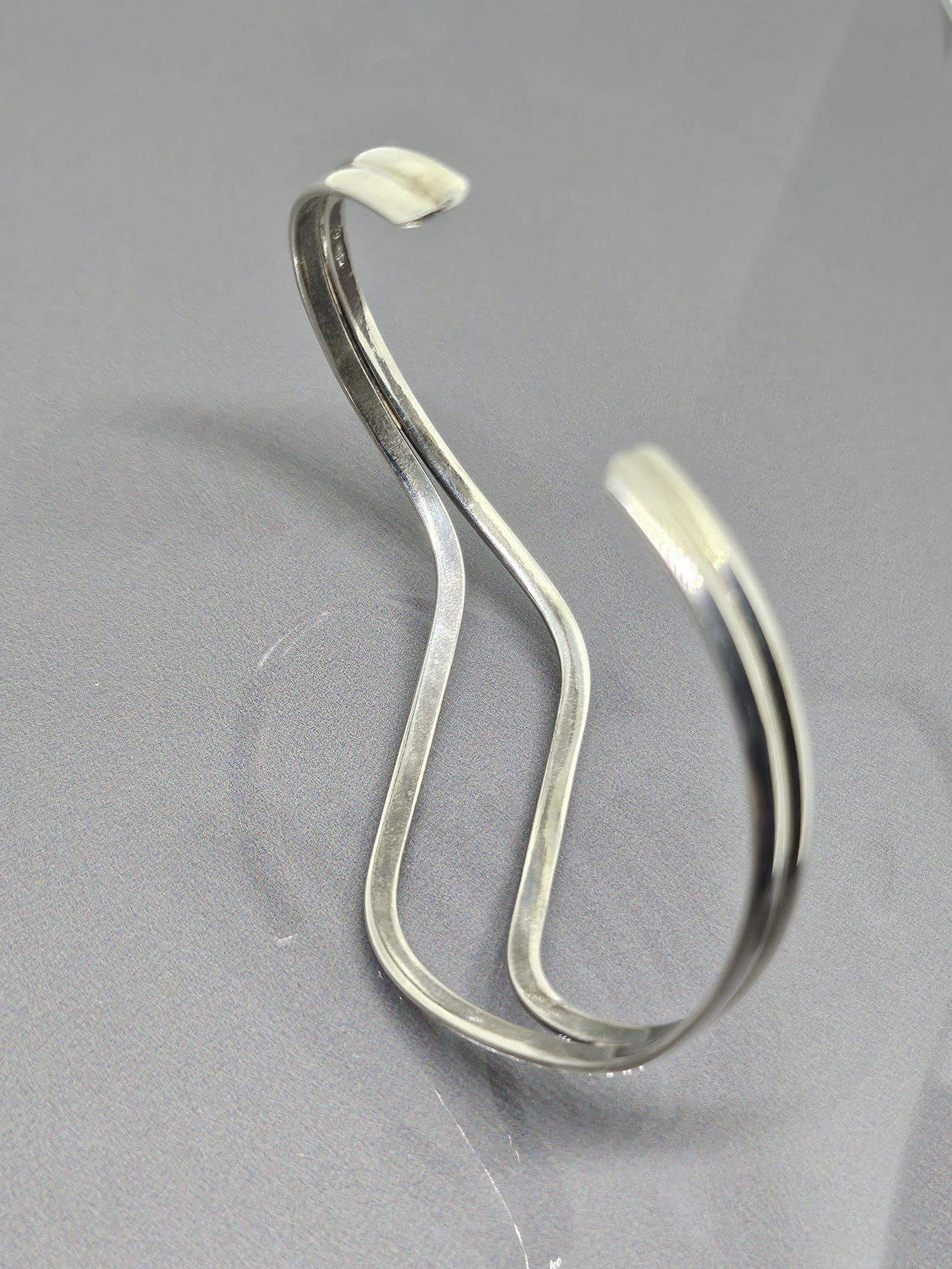 Double Wave Bangle Bracelet Open Wave Cuff Bravelet 925 Sterling Silver ...