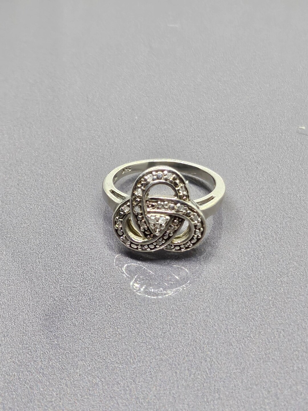 Infinity Knot Signet Diamond and Silver Ring Diamond Cluster Ring 925 ...