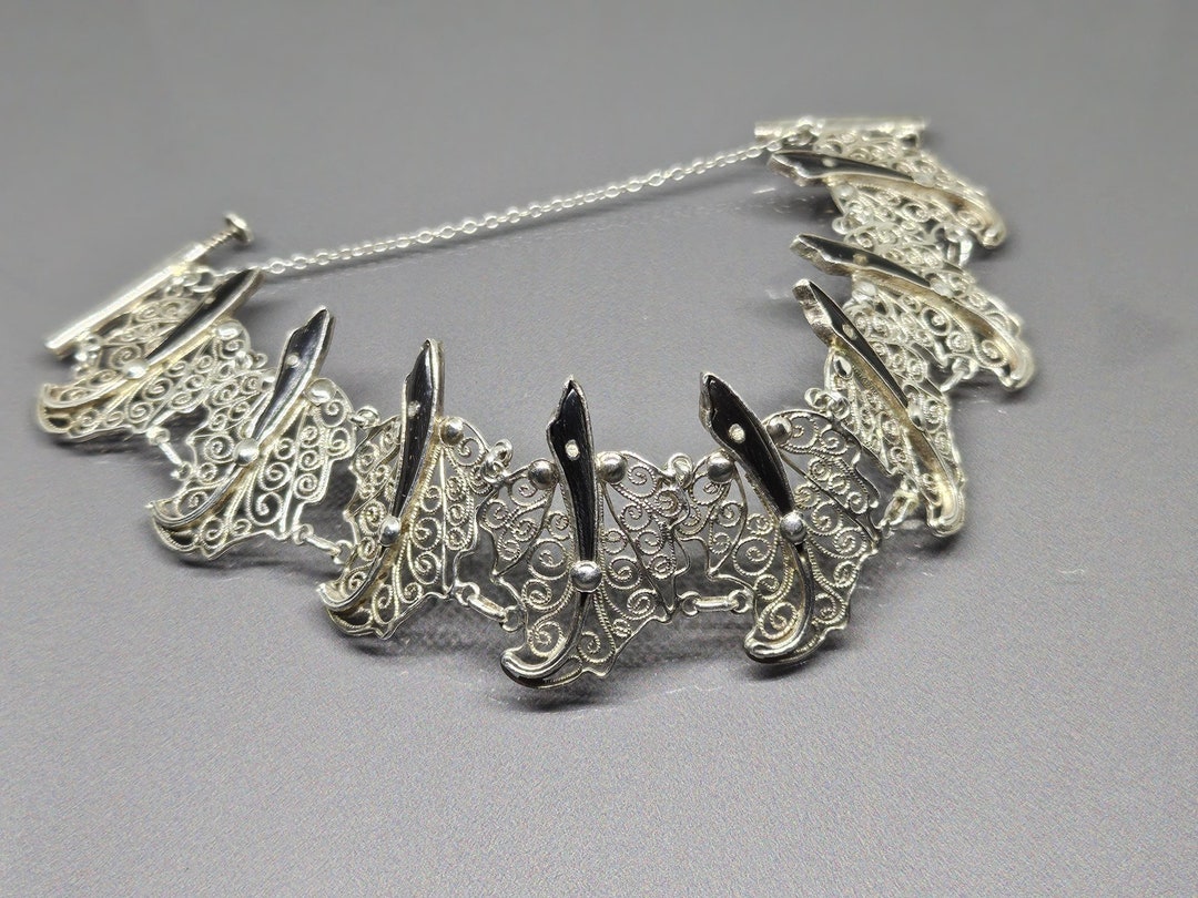 Vintage Middle Eastern Arabic Filigree Leaf Bracelet Ebony Black Horn ...