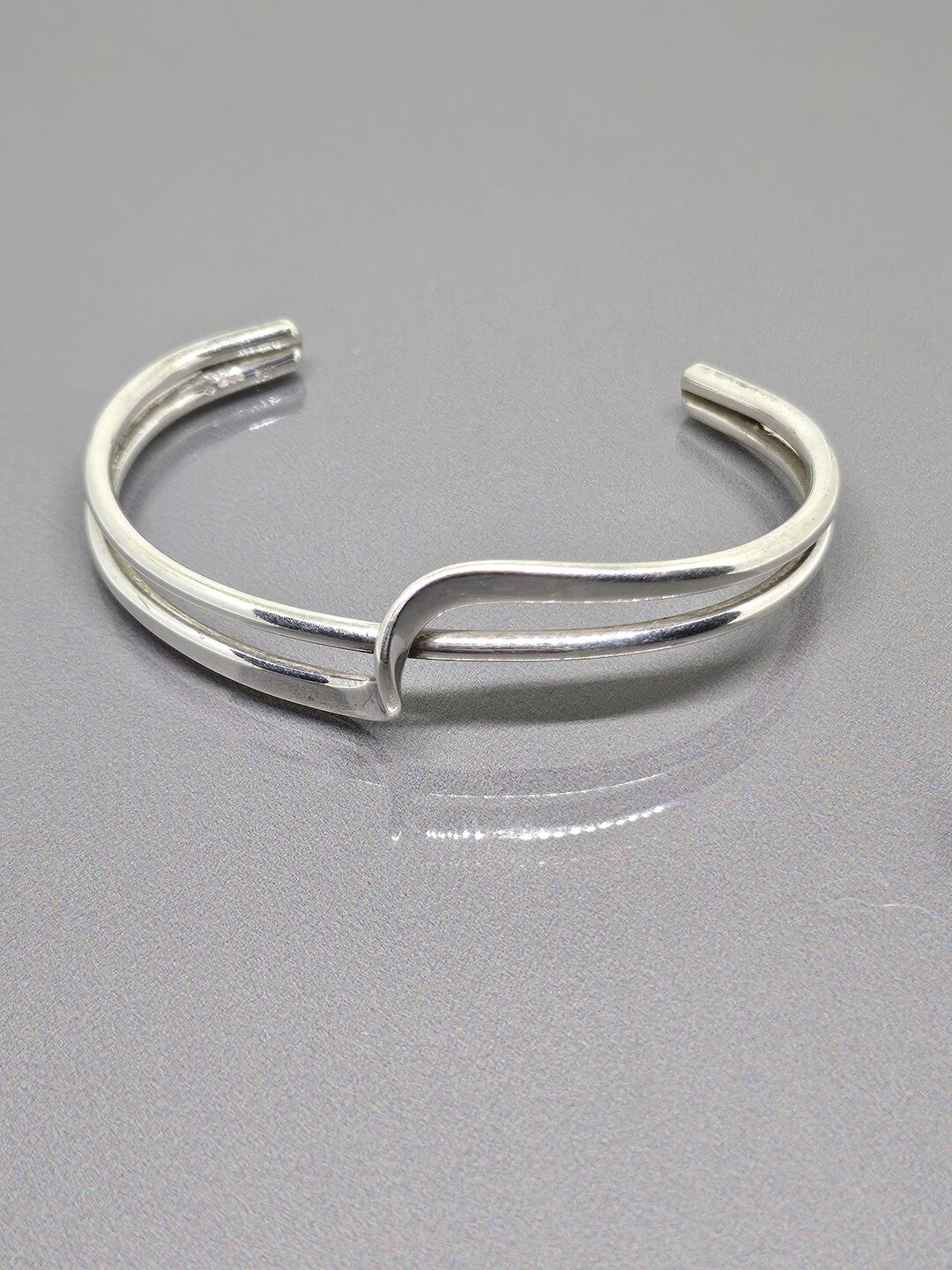 Double Wave Bangle Bracelet Wave Cross Over Cuff Bravelet 925 Sterling ...