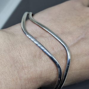 Double Wave Bangle Bracelet Open Wave Cuff Bravelet 925 Sterling Silver ...