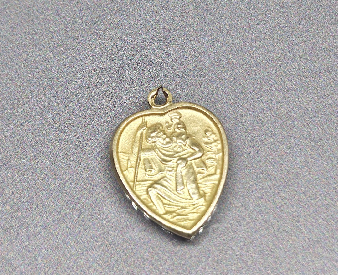 Antique Saint Christopher Heart Shaped Charm Pendant Solid Gold ...
