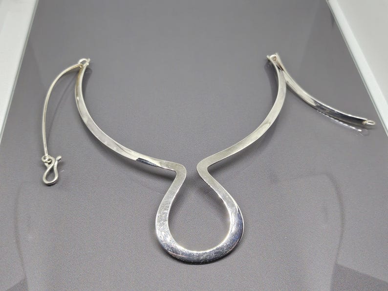 Modernist U Drop Torc Necklace Panel Tear Drop Slider Neck Torque 925 ...