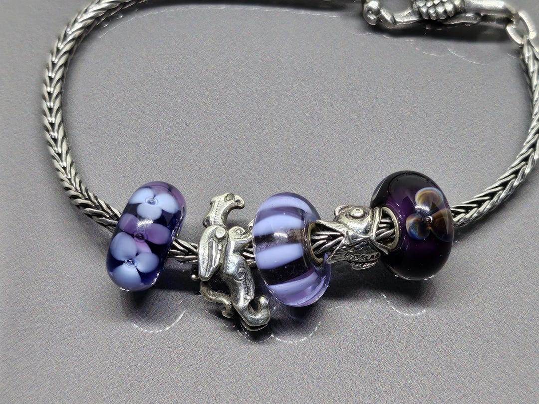 Trollbeads Charm Violet Flower, Neither Fish nor Bird, Purple Stripes ...