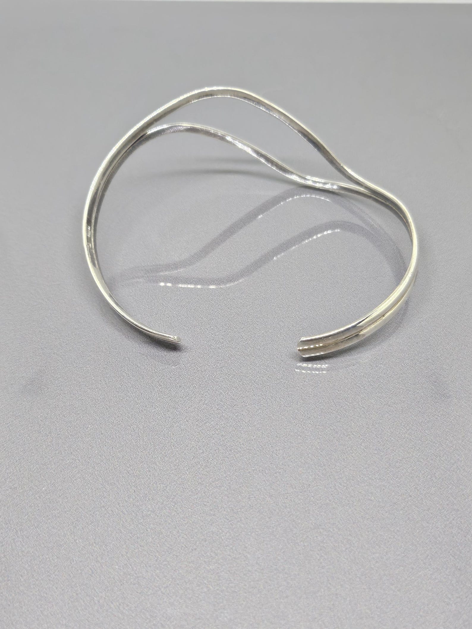 Double Wave Bangle Bracelet Open Wave Cuff Bravelet 925 Sterling Silver ...