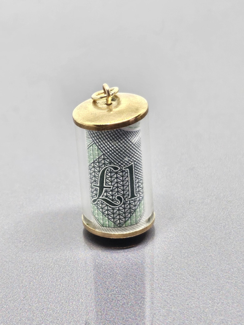 Vintage Cylindrical One Pound Note, in Emergency Money Charm, One Pound ...