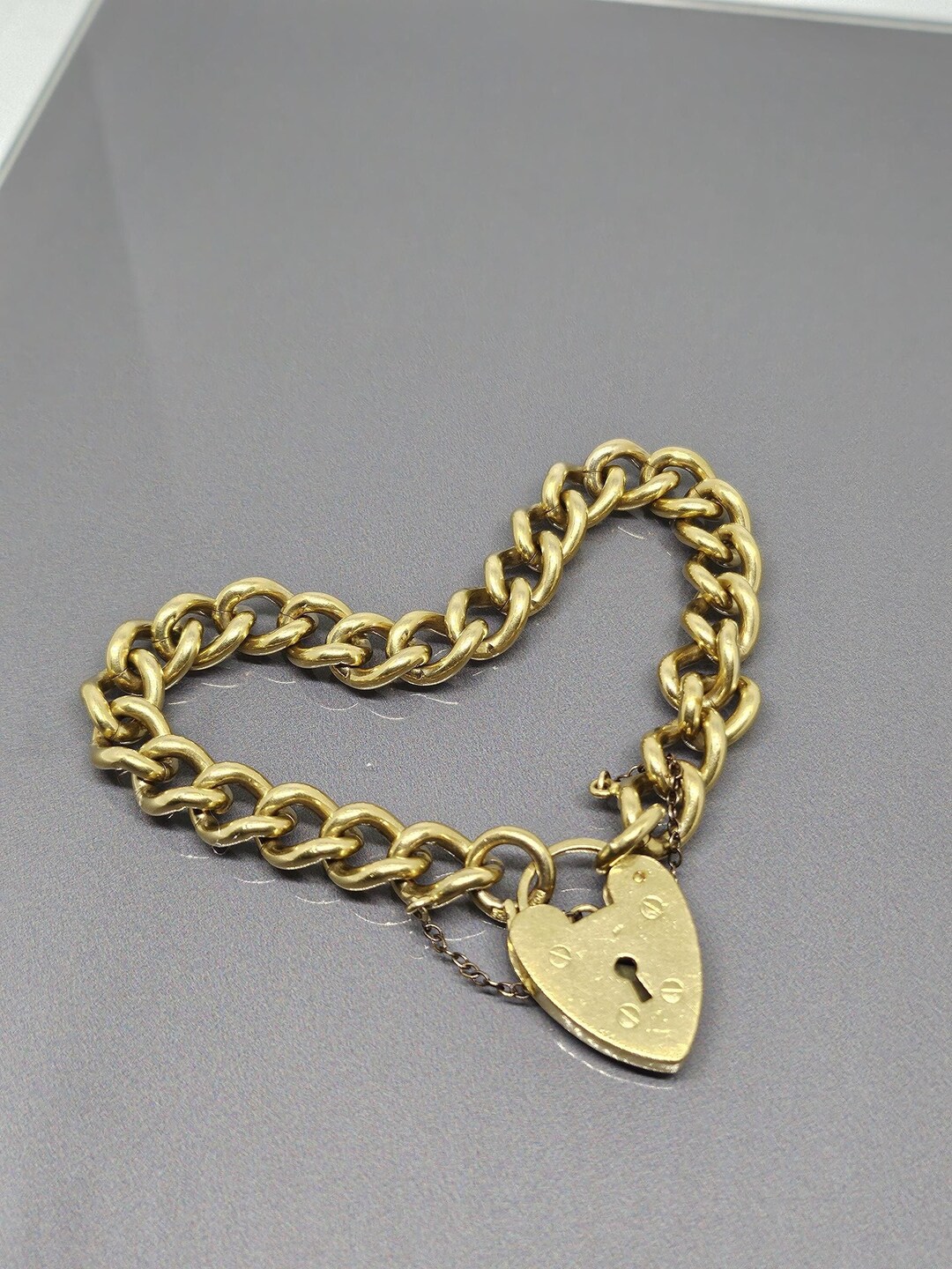 Vintage 9ct Gold on Metal Core 20 Microns Padlock Charm Bracelet Chunky ...