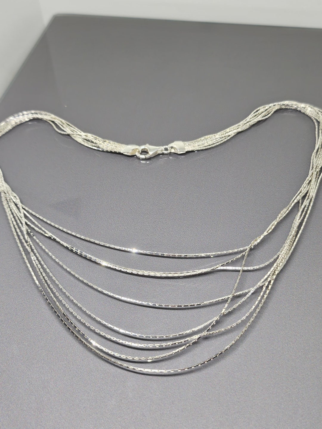 Liquid Silver Graduated Waterfall Chain Layer Necklace Multi Chains ...