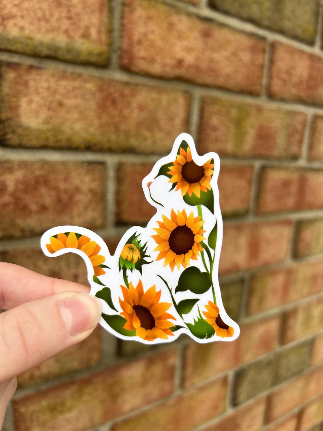 Floral Sunflower Cat Vinyl Sticker - TRANSPARENT BACKGROUND - Etsy