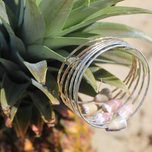 Hammered Custom Sterling Silver Shell Bangle - Etsy