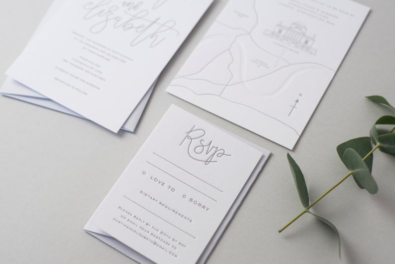 Letterpress Wedding Invitation Suite (main Invite, RSVP and Map ...