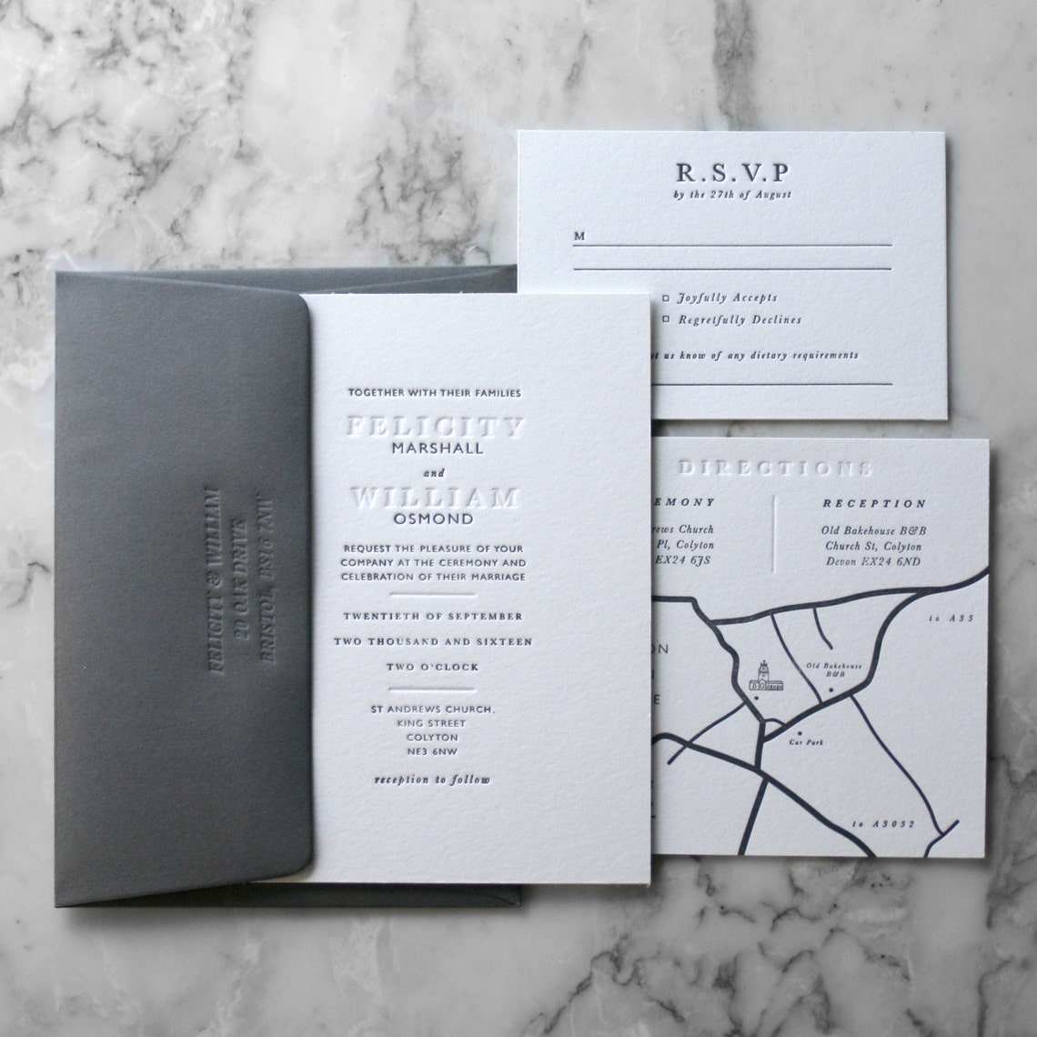 Letterpress Wedding Invitation Suite main Invite and | Etsy