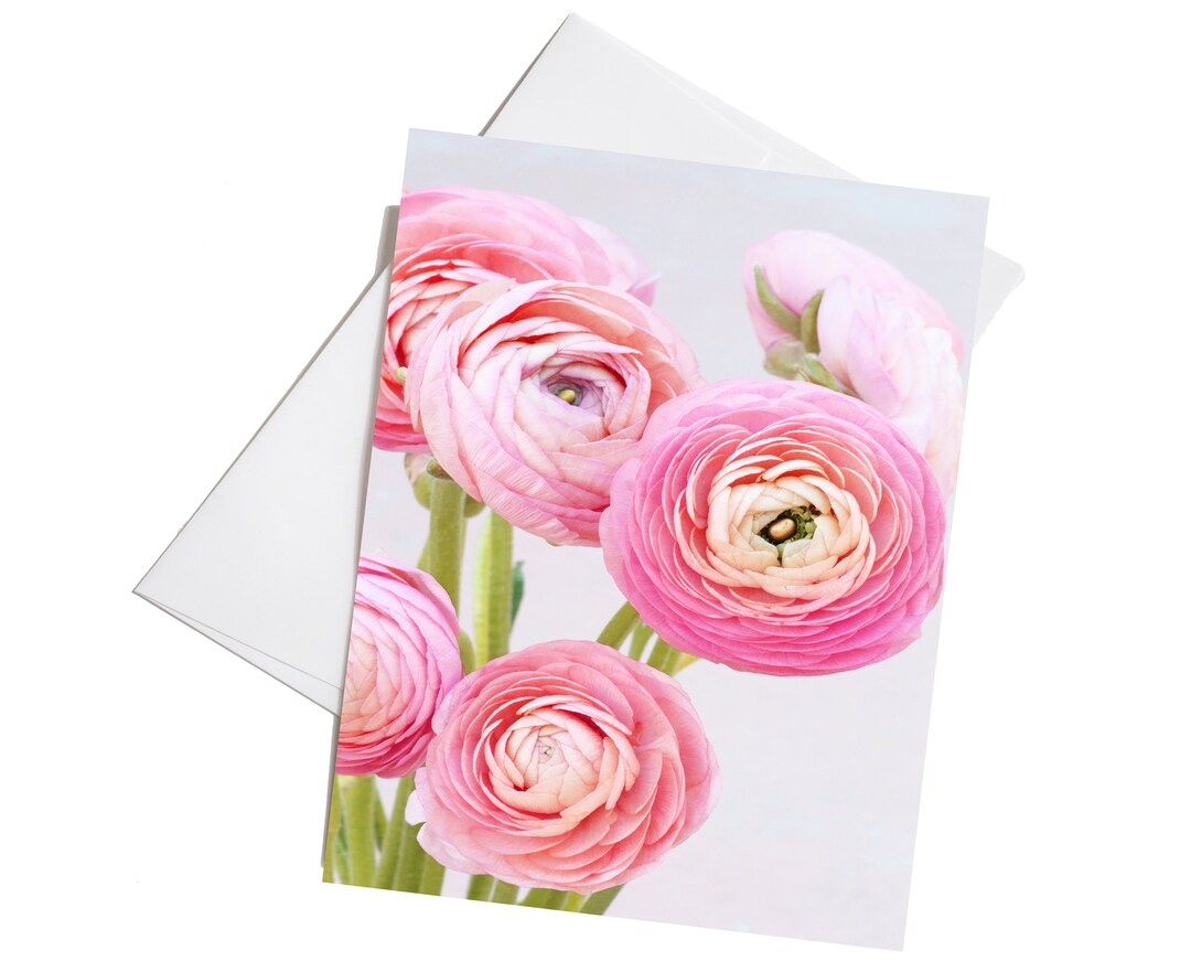 Pink Flowers Note Cards, Notecard Set With Envelopes, Set of 8 ...