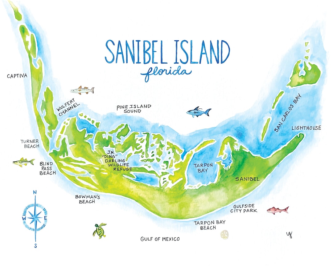 Sanibel Island Map - Etsy