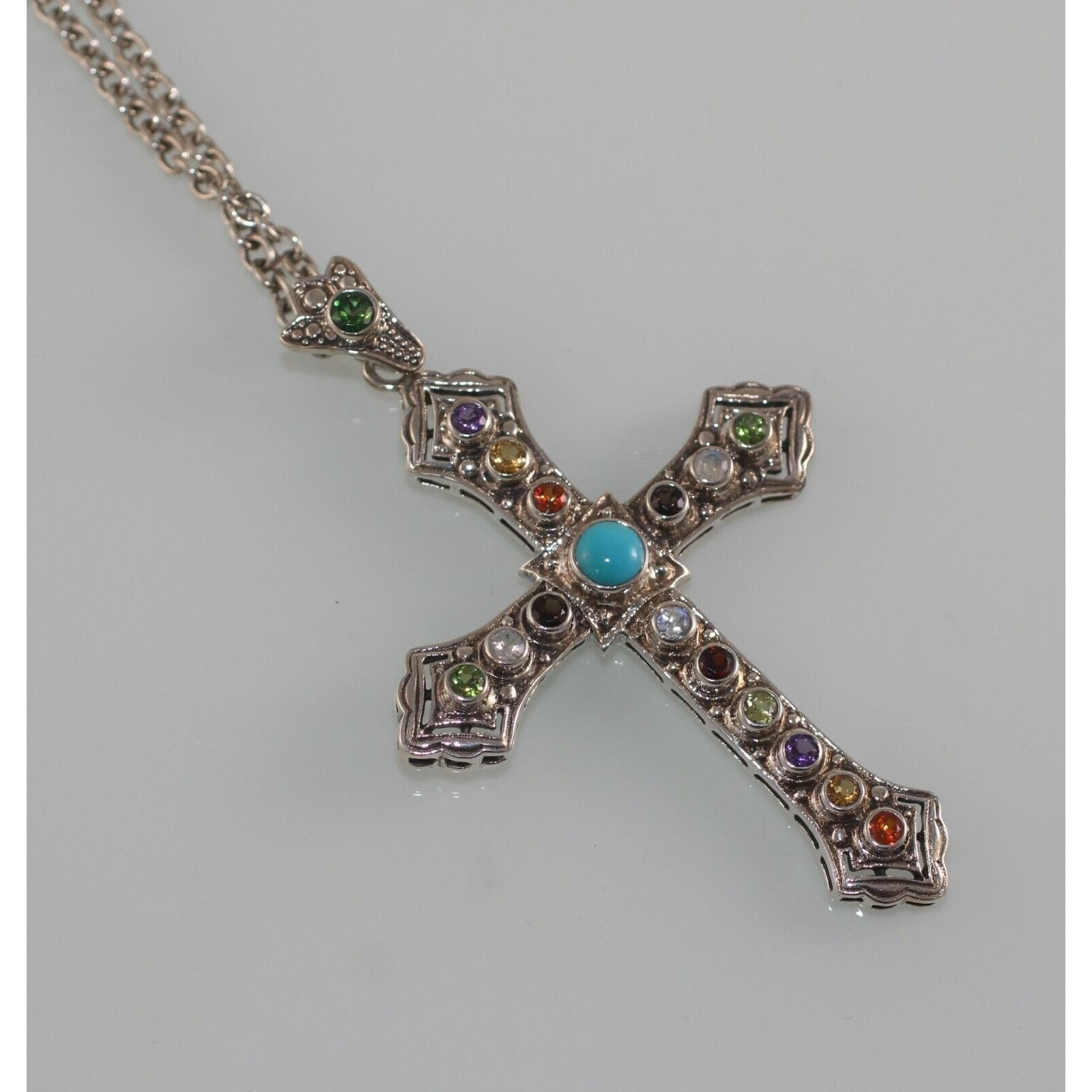 FAB Nicky Butler Multi Gem Cross Pendant Chain Necklace Turquoise ...