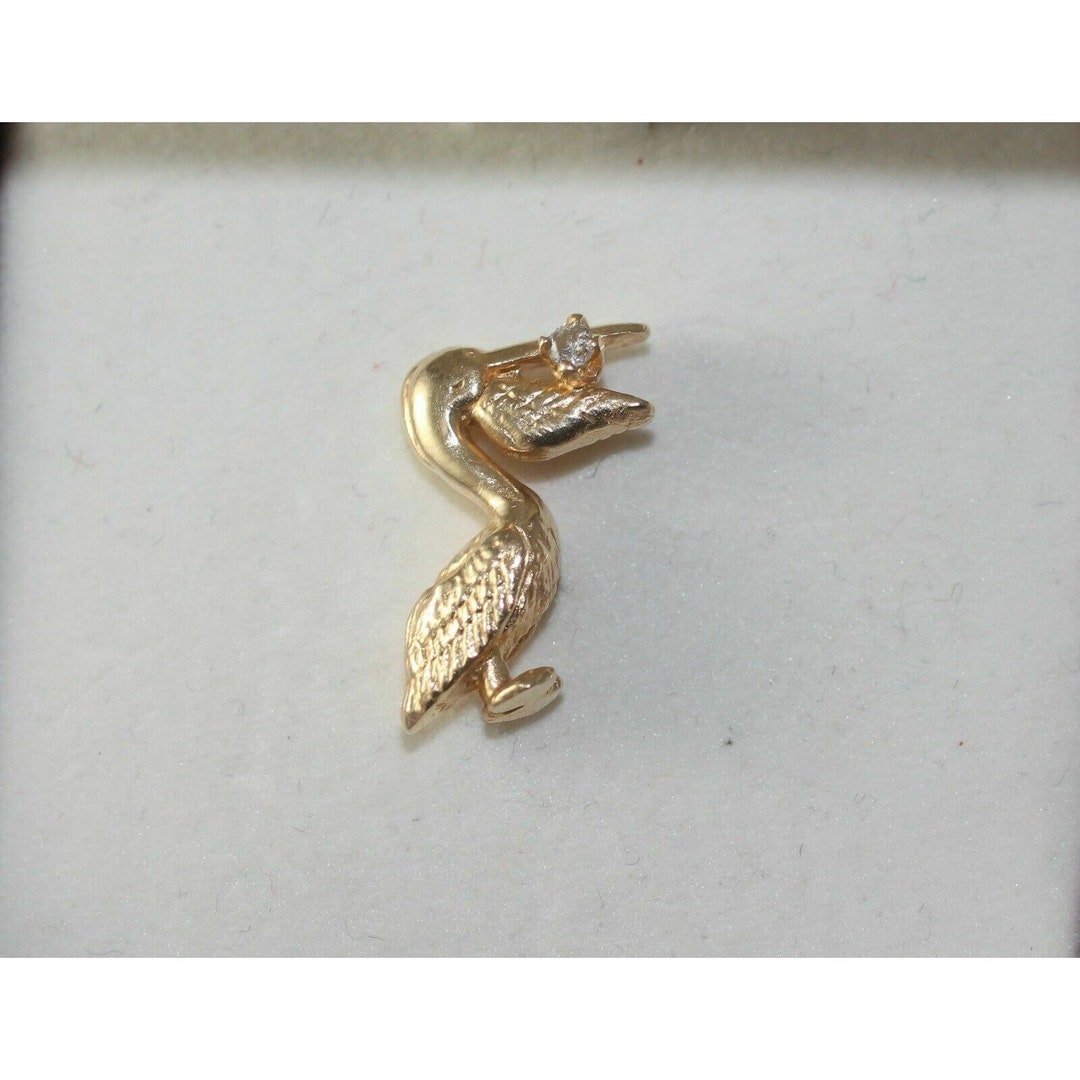 Retro Deco 14k Yellow Gold and Diamond Pelican Lapel Pin - Etsy