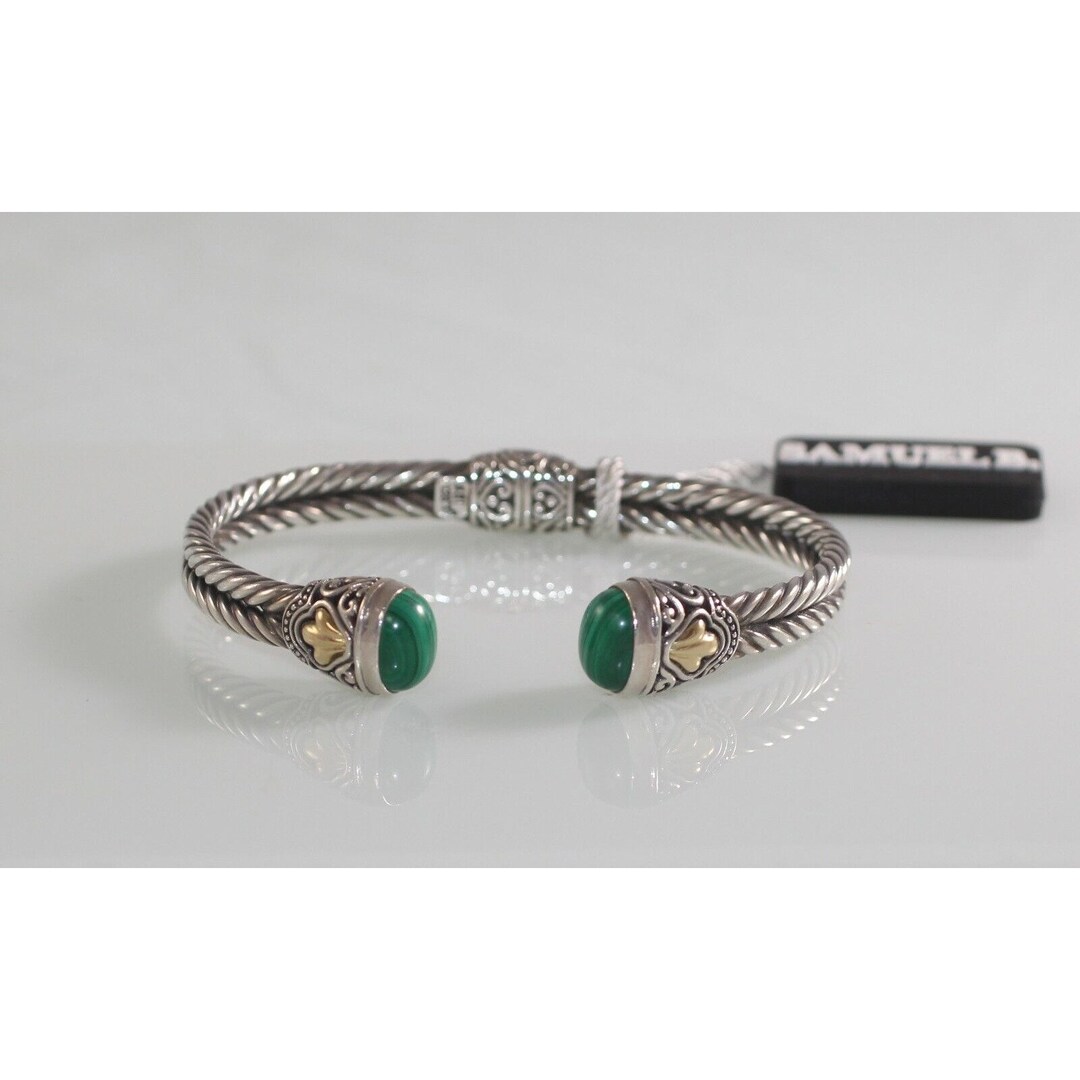 Samuel B Benham 925 18K Gold Malachite Cuff Twisted Cable Bracelet ...