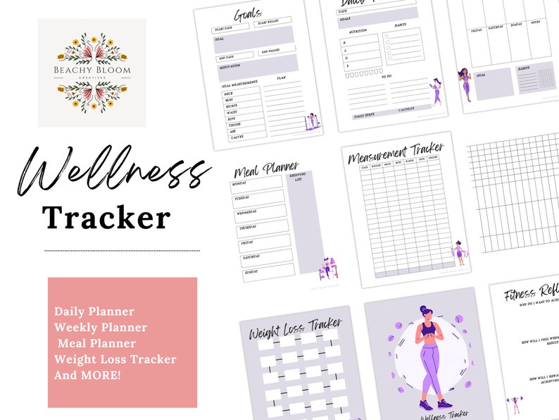 Digital Wellness Planner | Fitness Tracker | Food Weight Loss Journal ...