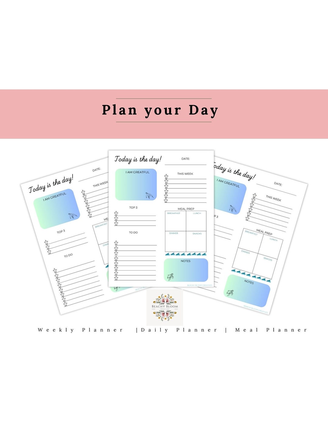 Daily Planner | Prioritize | Water Tracker | Gratitude | Sea Turtles ...