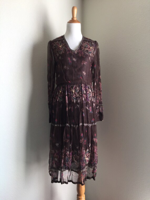 India Imports Embroidered Floral Festival Dress Brown - Gem