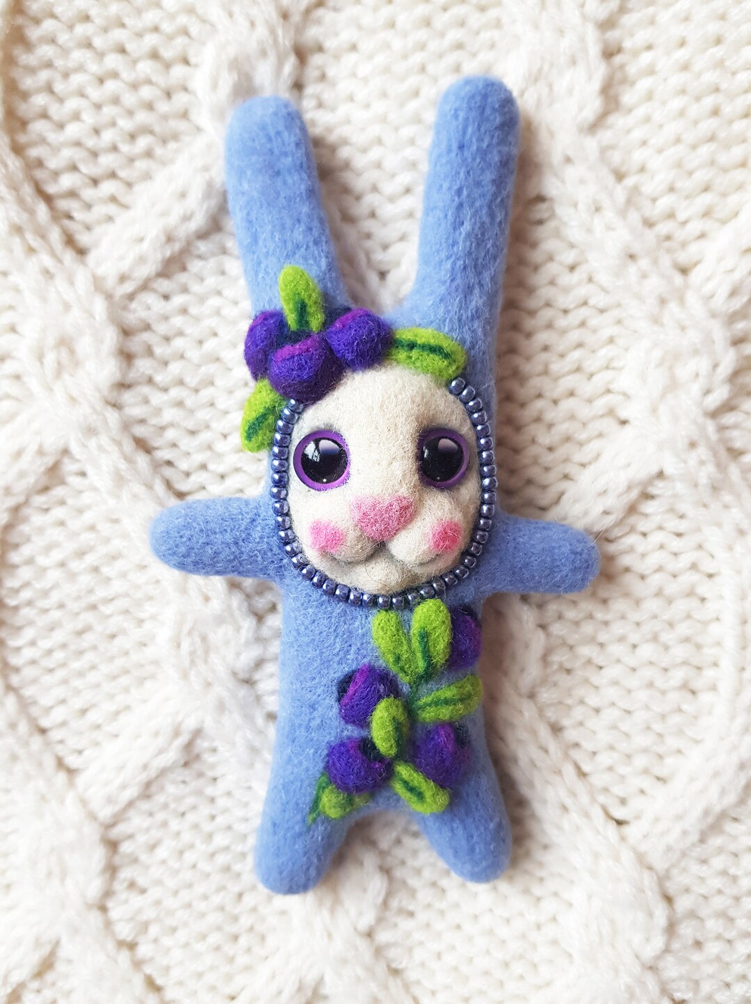 Handmade Blue White Needle Felted Bunny Brooch, Hare, Rabbit, Felt ...
